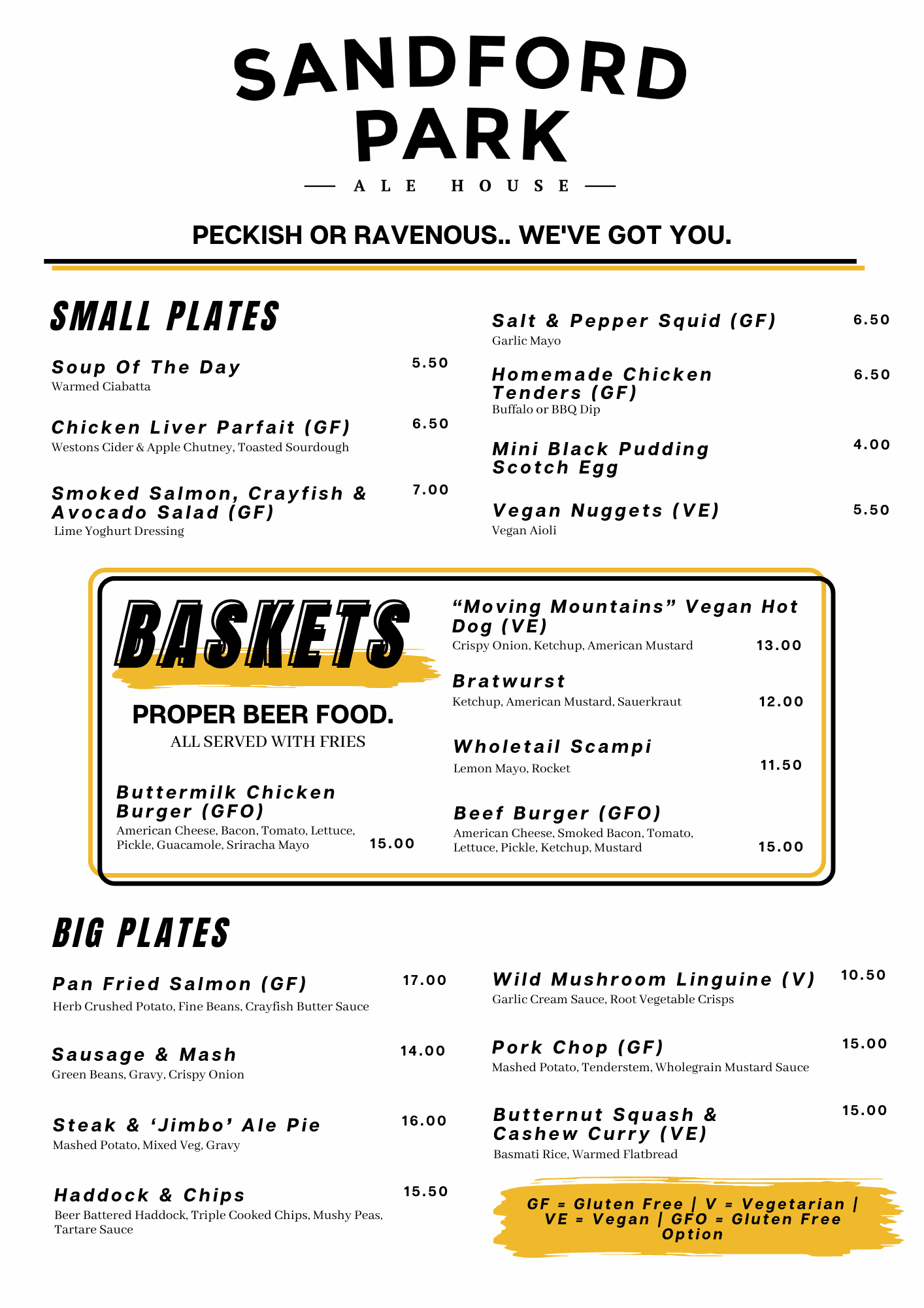 Food Menu - Sandford Park Ale House
